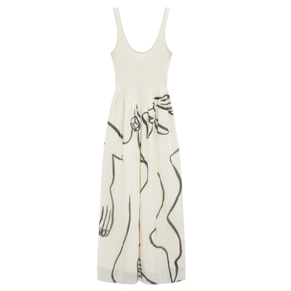 Zara | Dresses | Zara Dina Bukva Cream Abstract Maxi Tank Dress Size ...